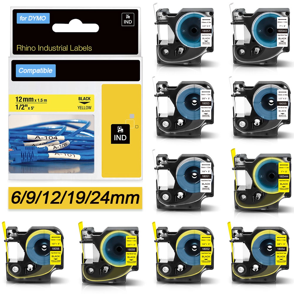 6/9/12/19/24mm Compatible DYMO Rhino Industrial Heat Shrink Tube Wire ...