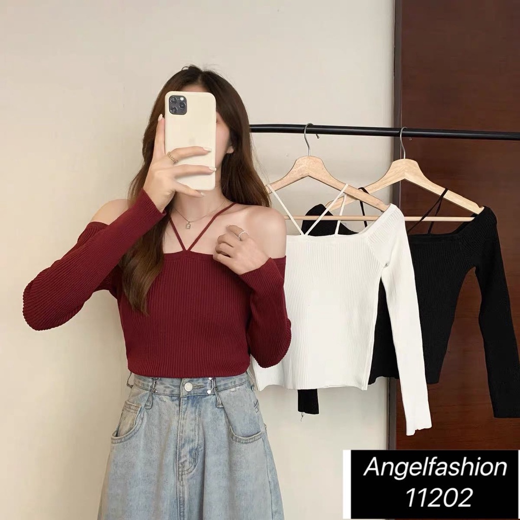 #11202-1 Korean Style Solid Color Halter off Shoulder Top Women ...