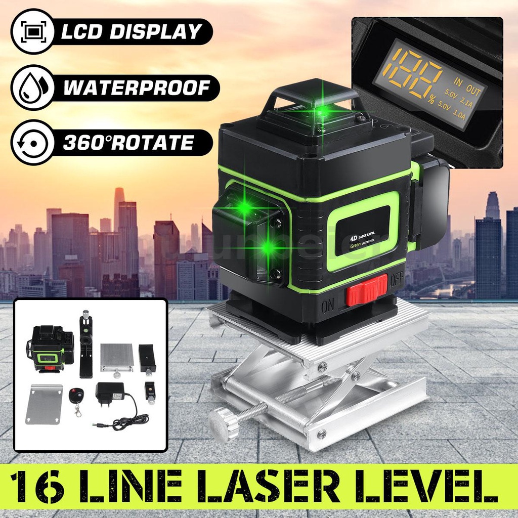 Strong Green Light 16-Line 3D Remote Control Laser Level Measure W ...