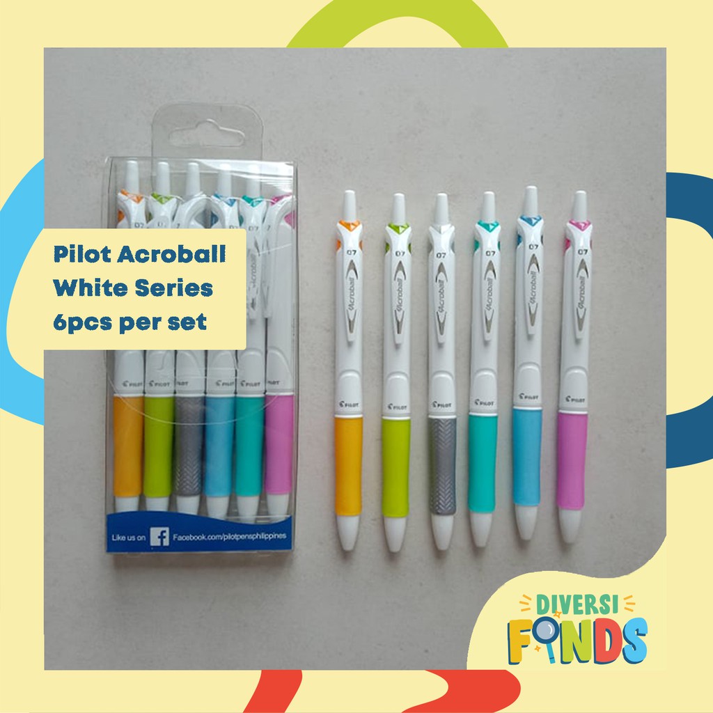 6pcs (set) Pilot Acroball Pen White Series Fine 0.7mm - W/case - ASSTD ...