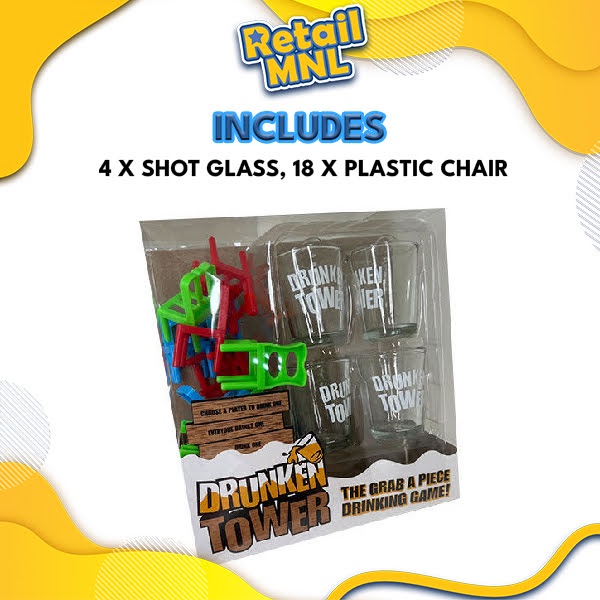Drunken Tower Shot Glass Drinking Game 4 Shot Glass 60 Wooden Stack ...