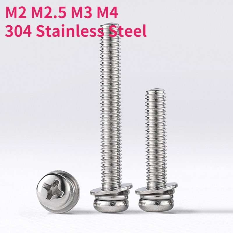 M2 M2.5 M3 M4 304 Stainless Steel Phillips Pan Head Three Combination Screw Cross Round Head ...