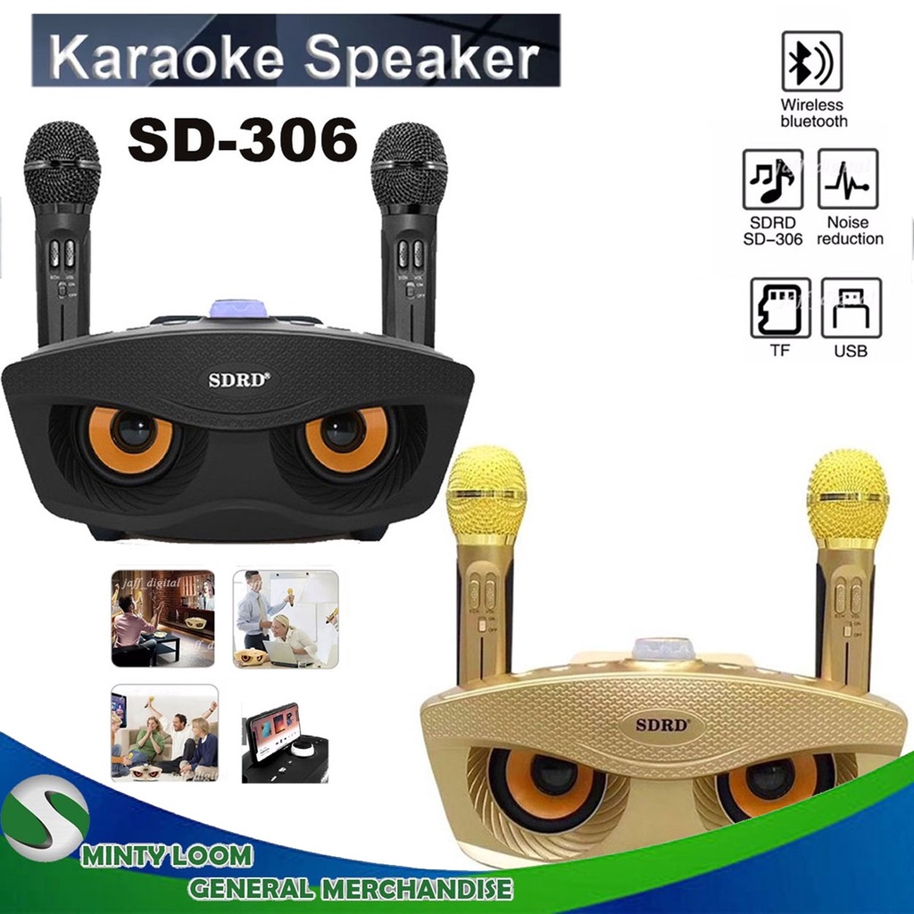 SDRD SD-306 Wireless Bluetooth Dual Microphone Karaoke Portable 3D Stereo Speaker | Shopee ...