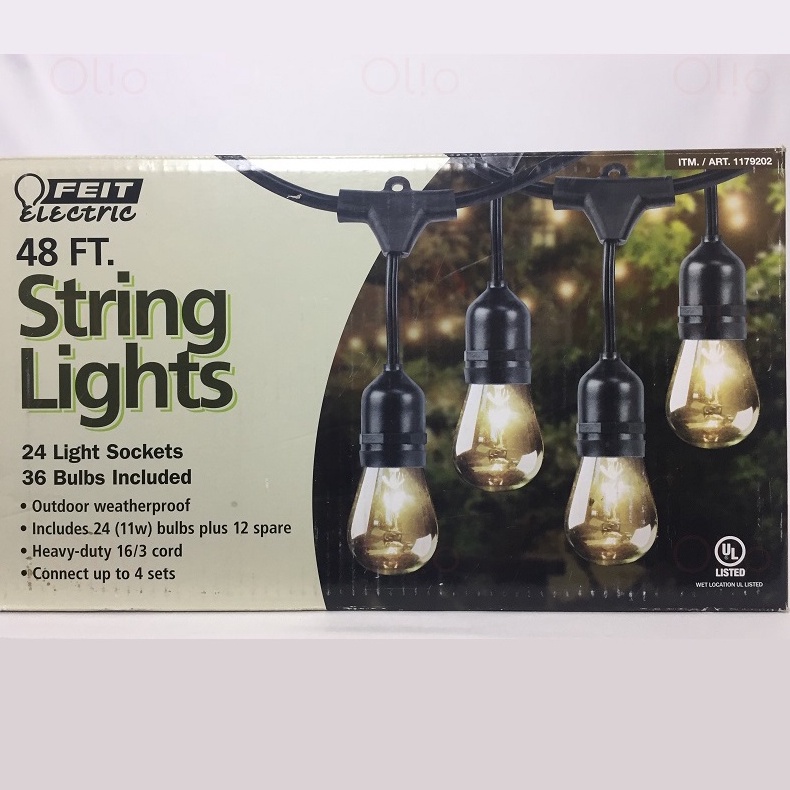 48 Ft STRING LIGHT COMMERCIAL GRADE HEAVY DUTY Outdoor Weatherproof ...