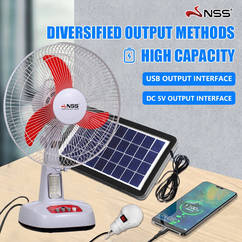 NSS 12/14 Inches Solar Electric Fan Stand Fan Adjustable Speed Mute ...