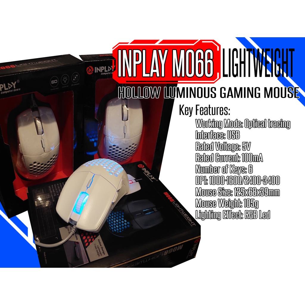 INPLAY M066 Hollow Luminous Gaming Mouse | Shopee Philippines