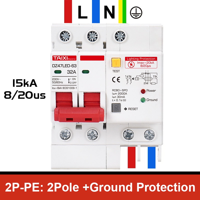 RCBO 16A Residual Current Circuit Breaker ELCB With SPD Lightning ...