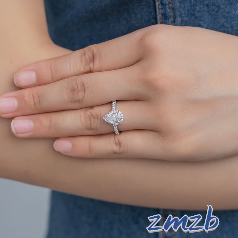 Moissanite Promise Ring with Box 1ct Pear Cut Halo Ring in S925 Sterling Silver White D Color ...