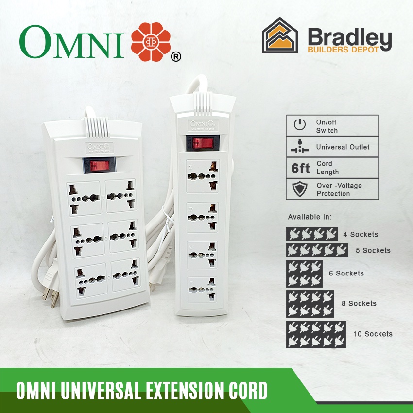 Omni Universal Outlet Extension Cord with Switch(2 socket-10socket ...
