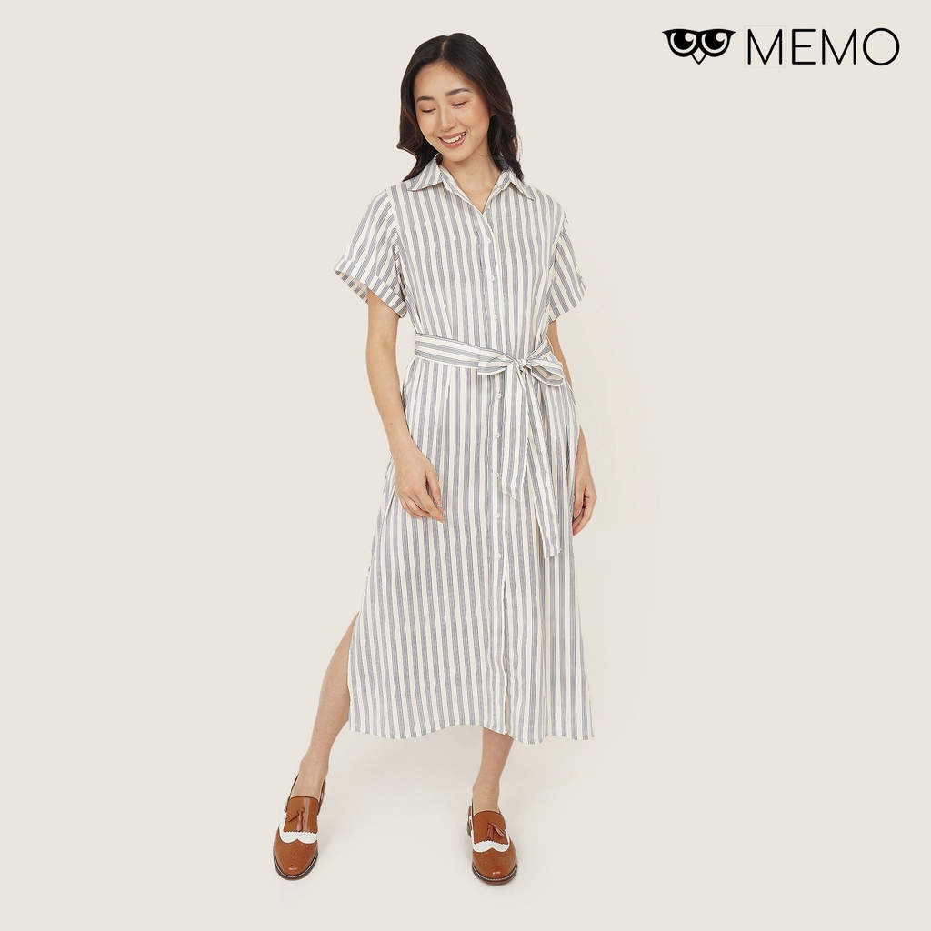 Memo Striped Shirt Dress For Women (Buttercream) | Shopee Philippines