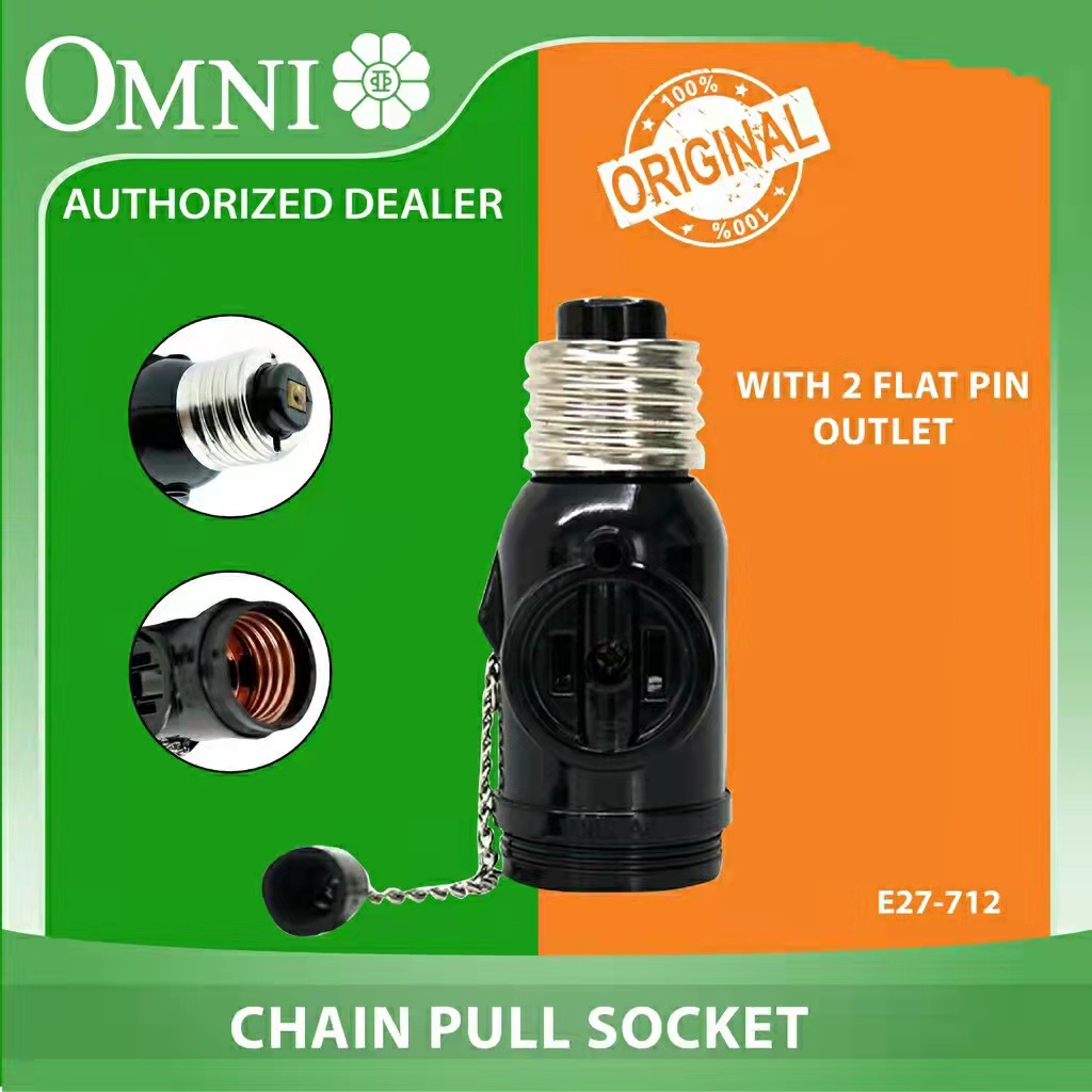 Omni Original Chain Pull Socket with 2 Flat Pin Outlets 3A 250V E27-712 ...