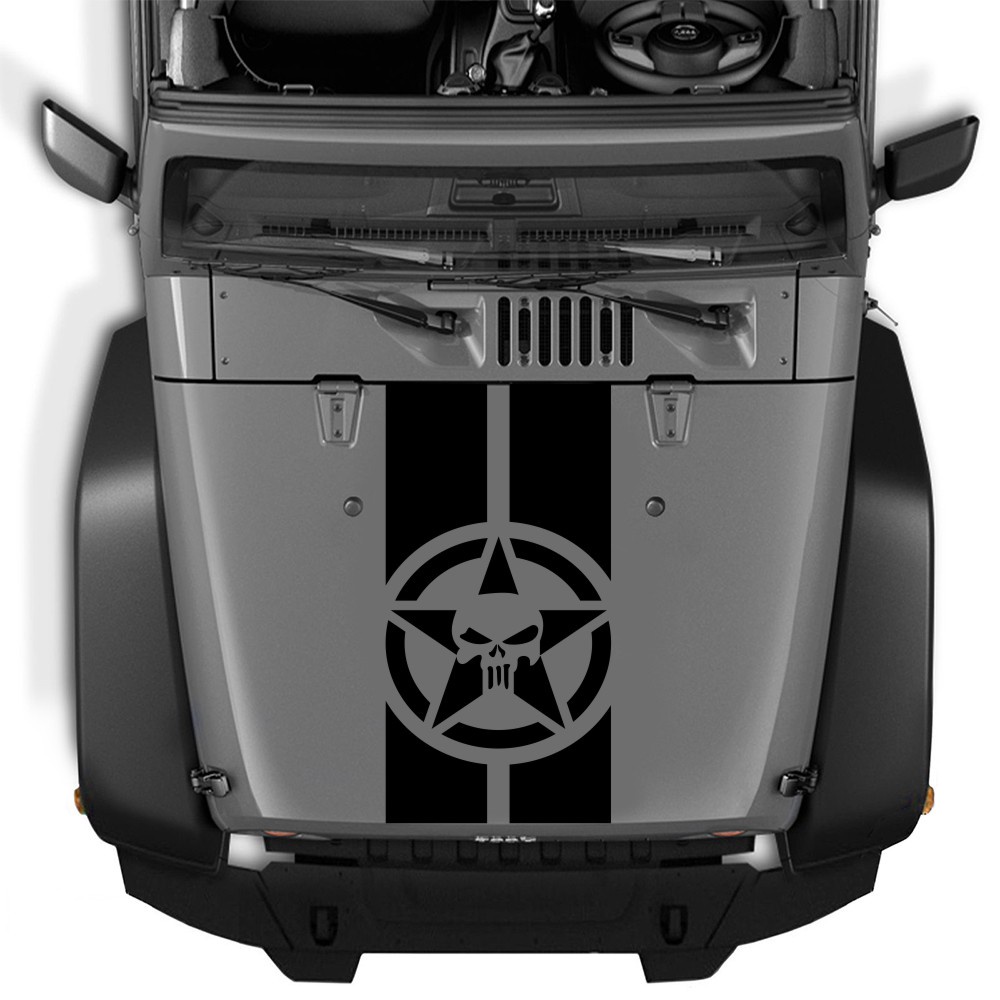 Engine Cover Trim Stickers for Jeep Wrangler JK TJ Auto Front Head Skull Army Star Military Car ...