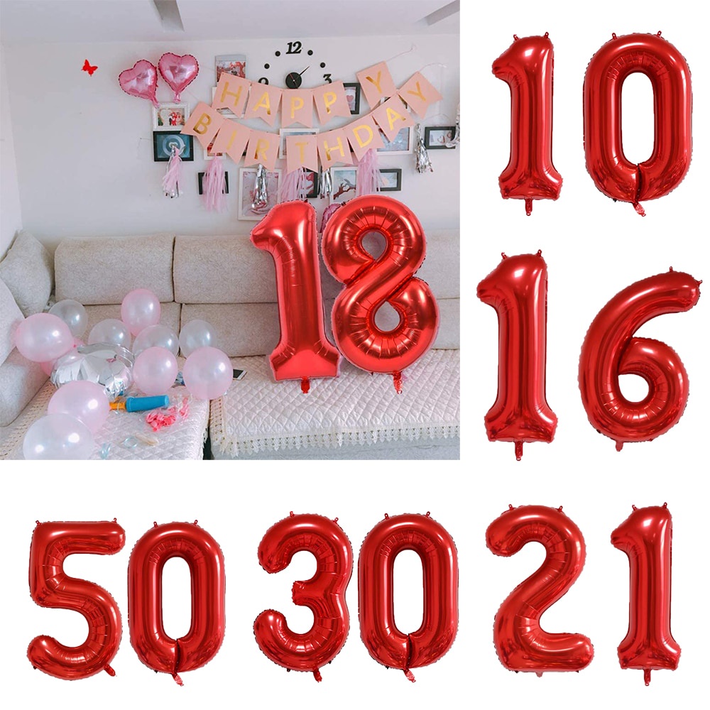 32in Red Giant Number Foil Balloons for Valentine's Day Birthday Party ...