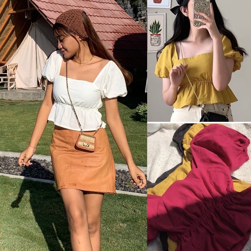 Crop TOP Women BALLOON SLEEVE || Jane CROP TOP | Shopee Philippines