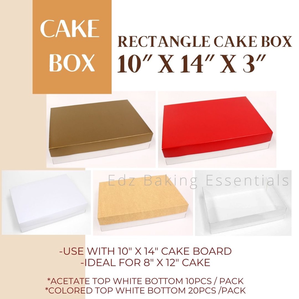 RECTANGLE CAKE BOX White Bottom 10x14x3 High quality RM Boxes | Shopee ...