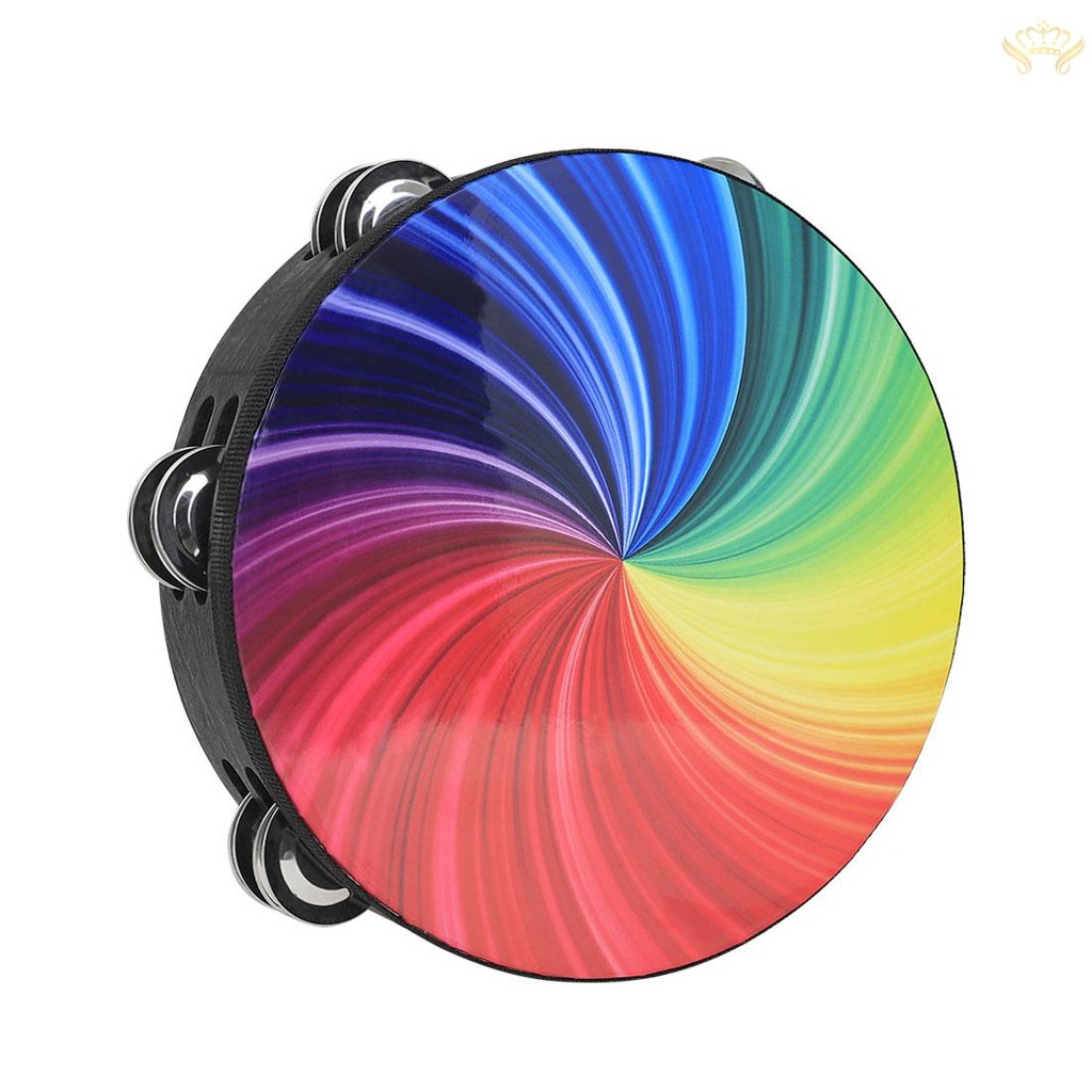 YU 8 Inch Rainbow Tambourine Wooden Handbell Early Education Percussion ...