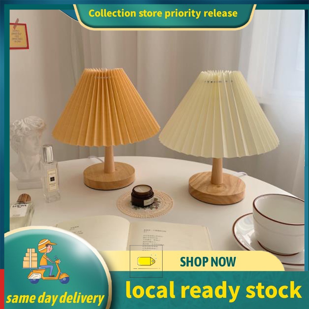 【COD】Korean style pleated retro bedside lamp homestay decoration night ...