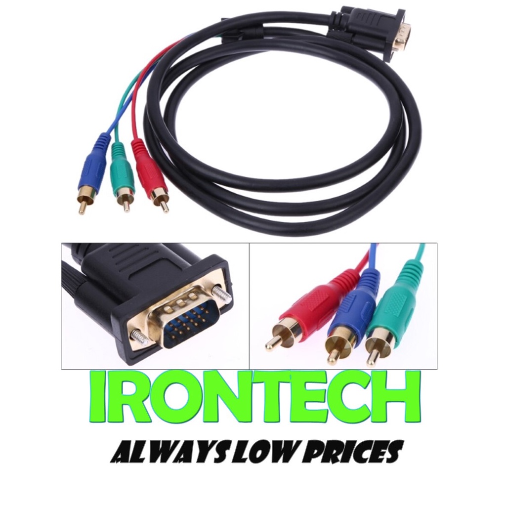 1.5m VGA RGB 15 pin To 3 RCA Component Adapter Cable Monitor PC ...