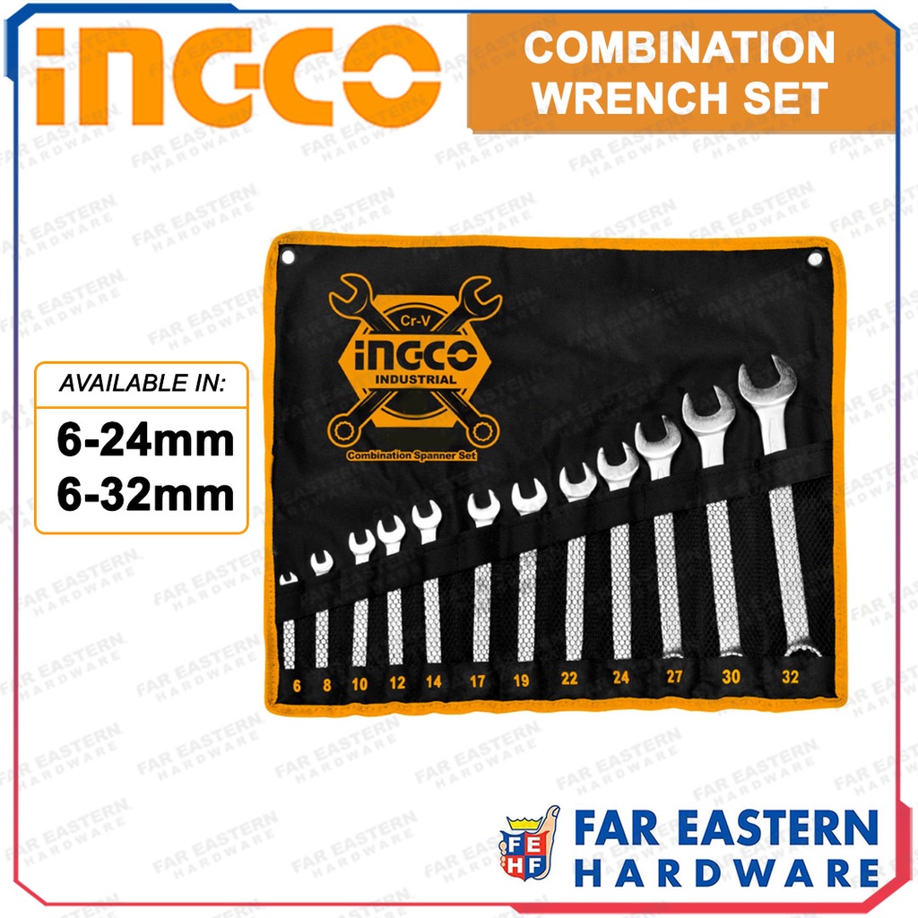 INGCO Combination Wrench Spanner 12pcs Set (6-24mm) (3-32mm) INHT | Shopee Philippines