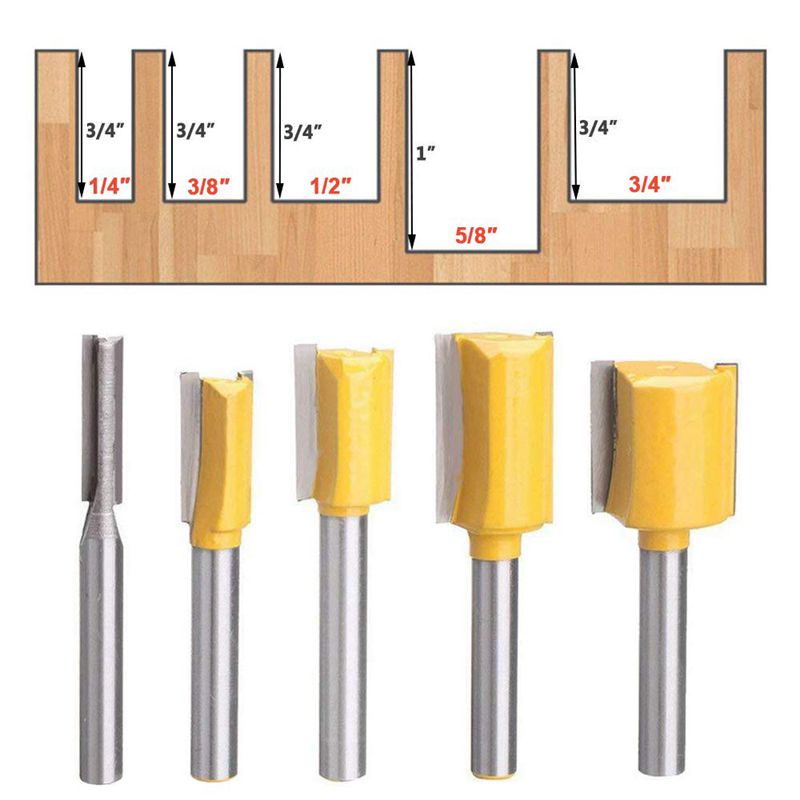5 pcs Straight Dado Router Bit Set Carbide Wood Milling Cutter Tools ...