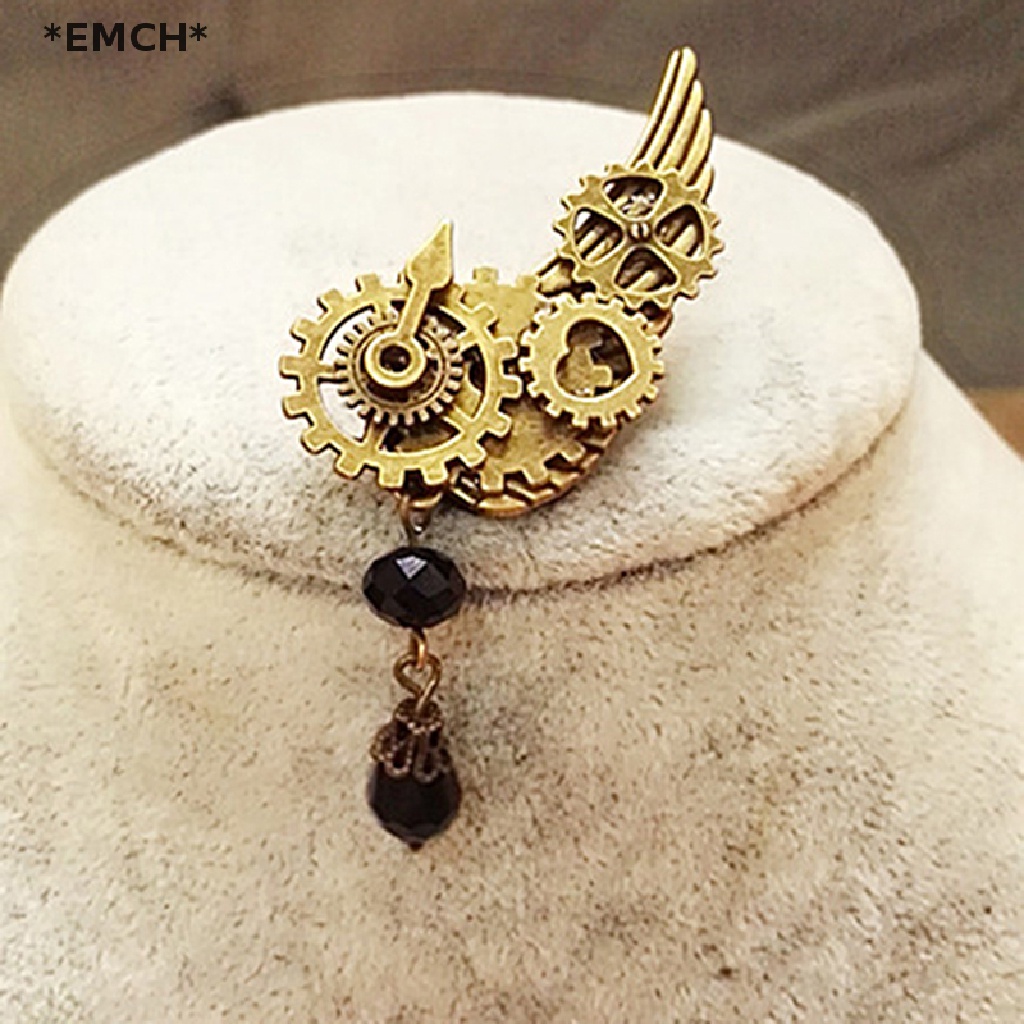 EMCH Steampunk Gears Wing Brooch Retro Punk Gothic Chest Pin For Woman ...