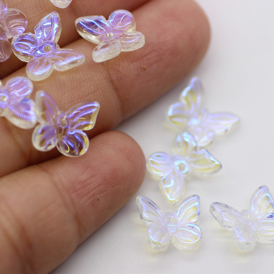 11mm 50PCS Stereoscopic Glass Butterfly Loose Beads Creative Gradient ...