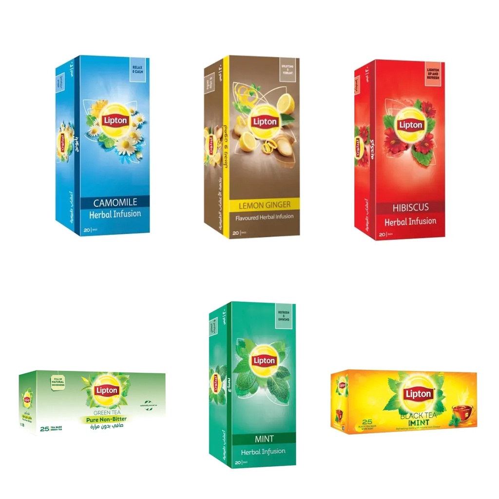Lipton Tea 20 And 25 Bags - Herbal Camomile, Lemon And Ginger, Hibiscus ...