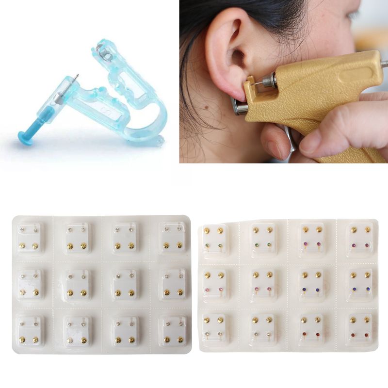 12 Pairs gold Ear Piercing Earrings Set No Pain Sterile Ear Piercing ...