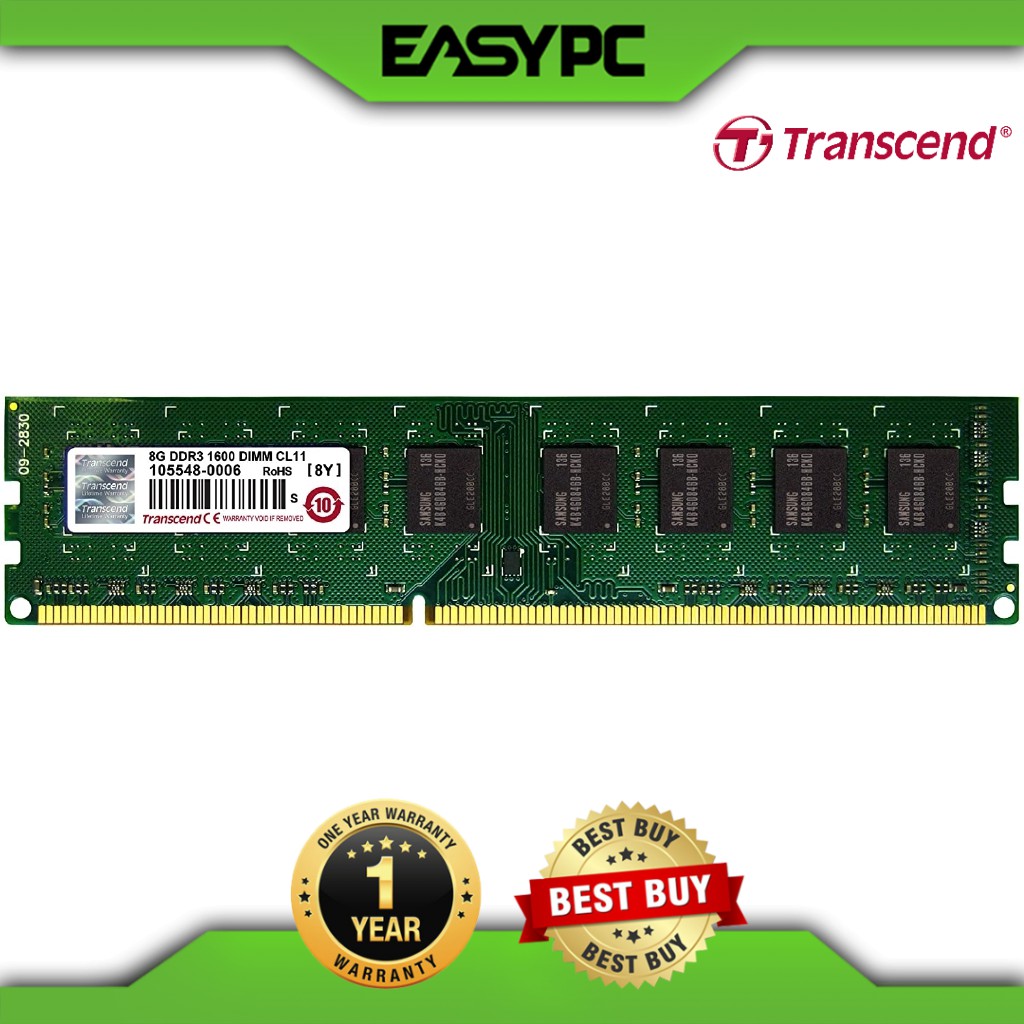 Transcend 8GB (1x8)1600MHz Ddr3,Low Profile,Transcend Best seller for DDR3 Memory module,Plug n ...