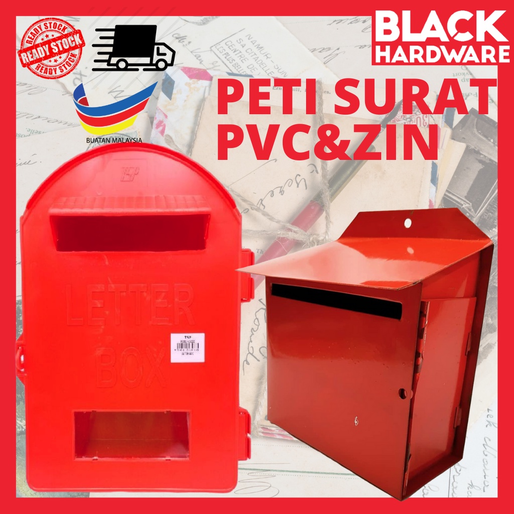 BLACK HARDWARE Letter Mail box Kotak Peti Surat Rumah Besi Outdoor Home ...
