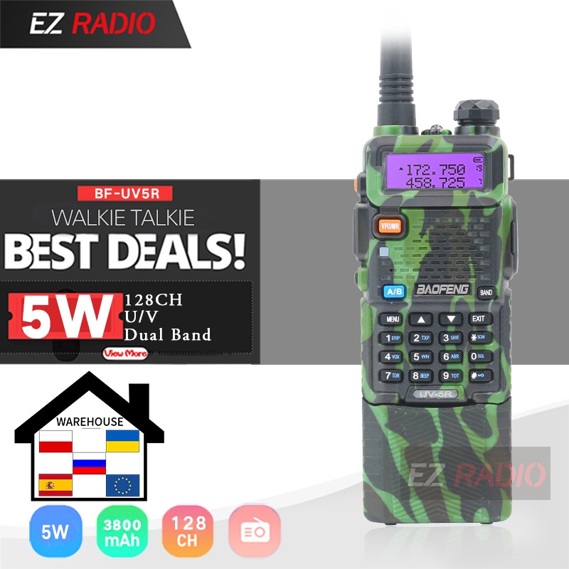 Camo 5W 8W Baofeng UV-5R 3800mAh Walkie Talkie 10 KM Tri Power Dual ...