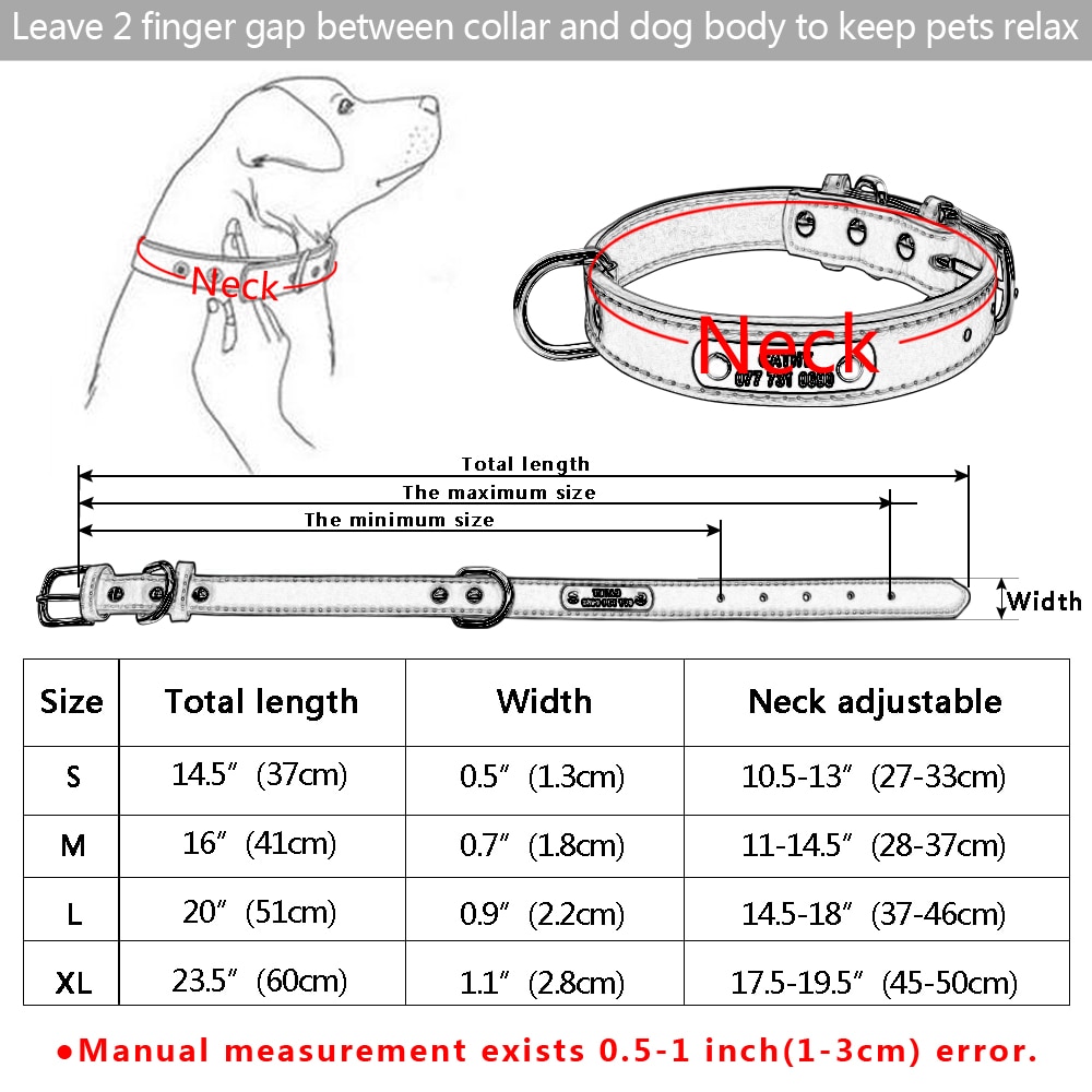 【NORMA】Large Durable Personalized Dog Collar PU Leather Padded Pet ID ...