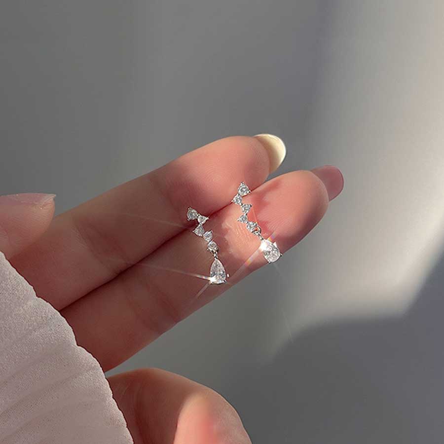 Korean S925 Silver Gold Diamond Crystal Zircon Drop Earrings Simple Women Fashion Jewelry ...