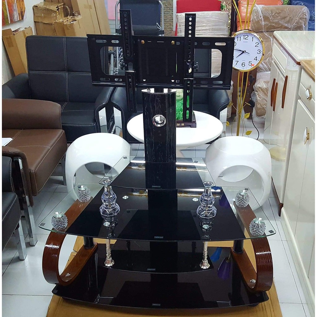 TV STAND WITH BRACKET TEMPERED GLASS TV RACK #TVA1 | Shopee Philippines