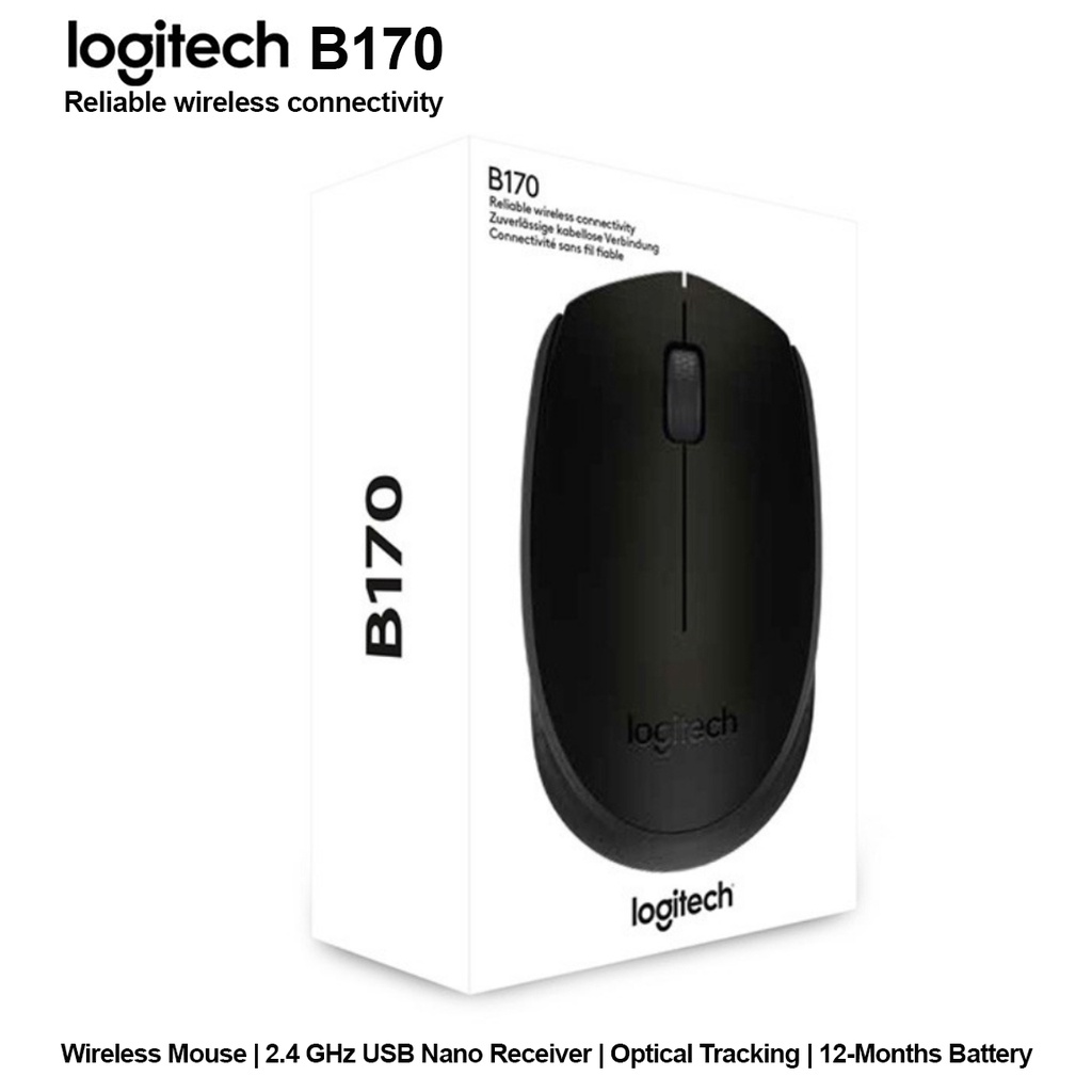 Logitech B170 Wireless Mouse, 2.4 GHz with USB Nano Receiver, 12-Months ...