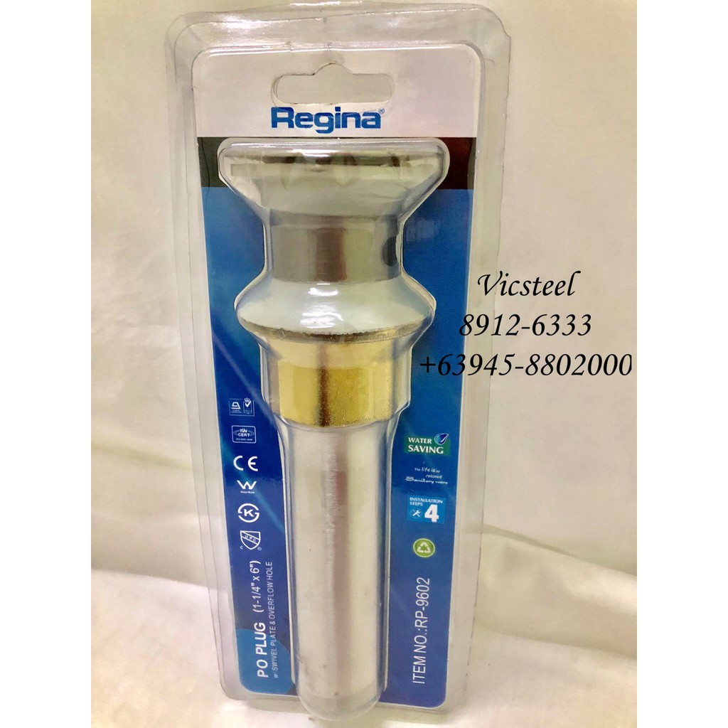 Regina Stainless PO Plug with Swivel Plate Overflow Hole 1 1/4 x 6 RP ...
