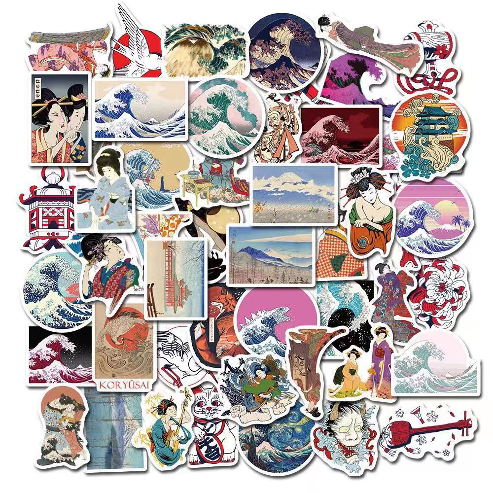xs280-50 pcs Japanese Art Painting Ukiyoe Collection Waterproof Sticker ...