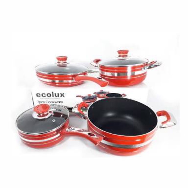 ECOLUX 7-piece teflon cookware set, 7-piece pan set | Shopee Philippines