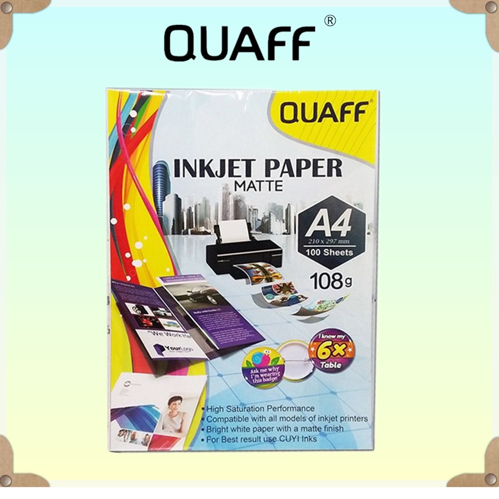QUAFF INKJET PAPER A4 SIZE 108GSM (MATTE) | Shopee Philippines QUAFF INKJET PAPER A4 SIZE 108GSM (MATTE) | Shopee Philippines