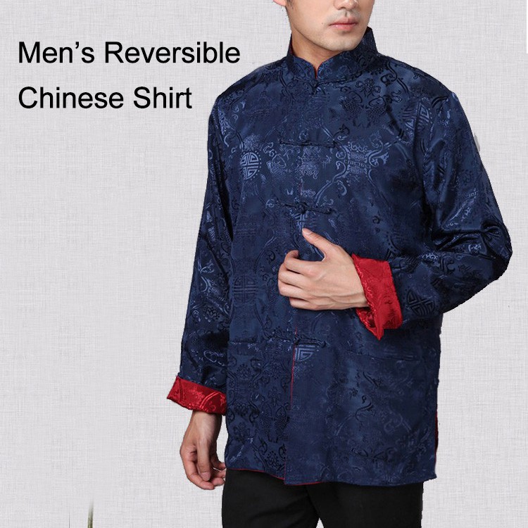 Men's Reversible Chinese Shirt Silk Chinese Traditional Tang Suit ...