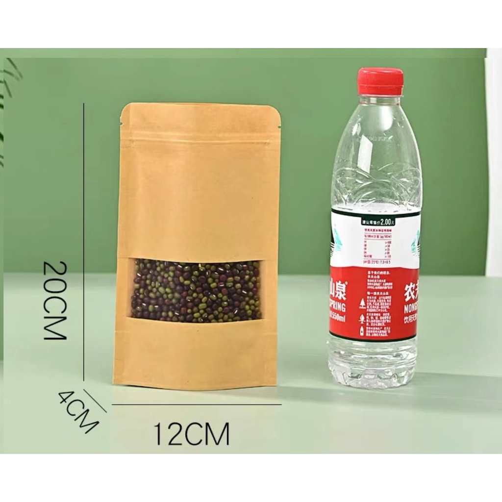 100pcs Brown Kraft Stand Up Pouch with Zip Lock Ziplock Plastic Paper ...