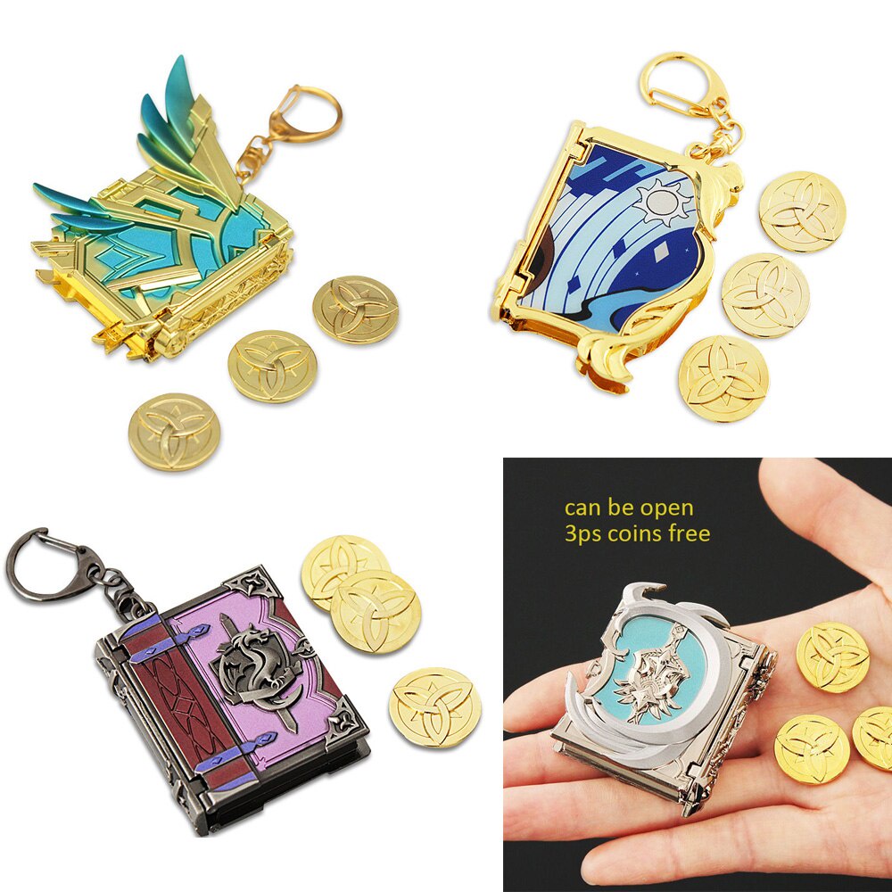 Genshin Impact Magic Books Mora Coin Cosplay Pendant Openable Znic ...
