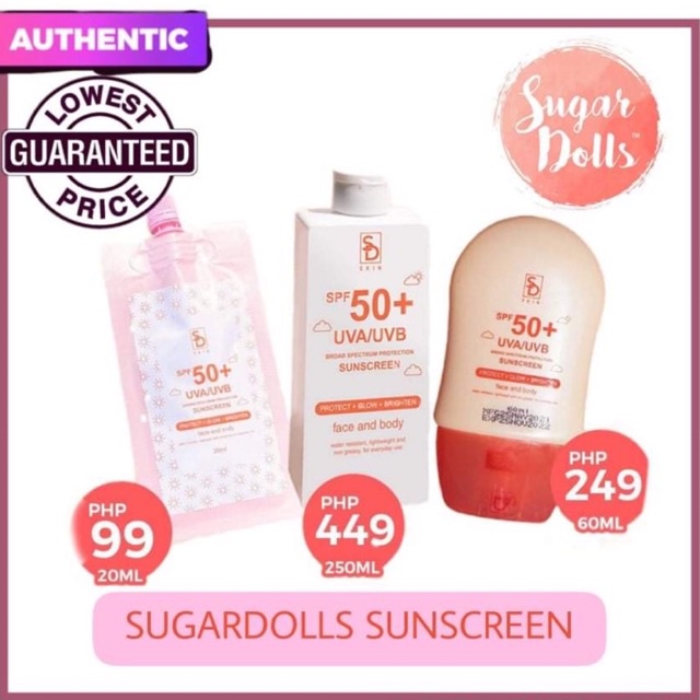 AUTHENTIC SUGAR DOLLS Sunscreen Spf50 20ml / 60ml | Shopee Philippines