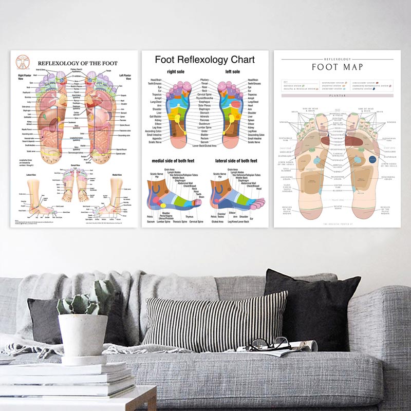 The Body Structure Foot Reflex Massage Canvas Painting Foot acupuncture ...