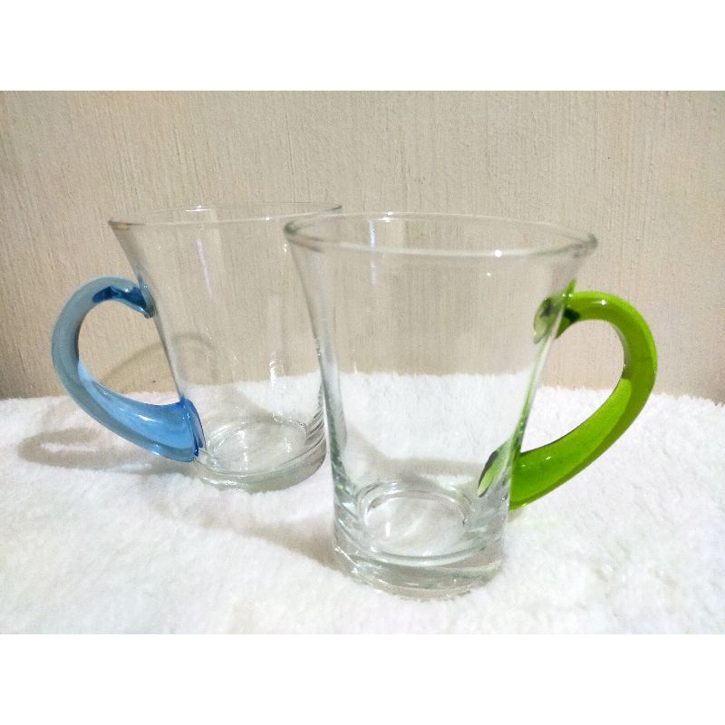 Clear Glass Mugs in Blue and Green Handle | Shopee Philippines