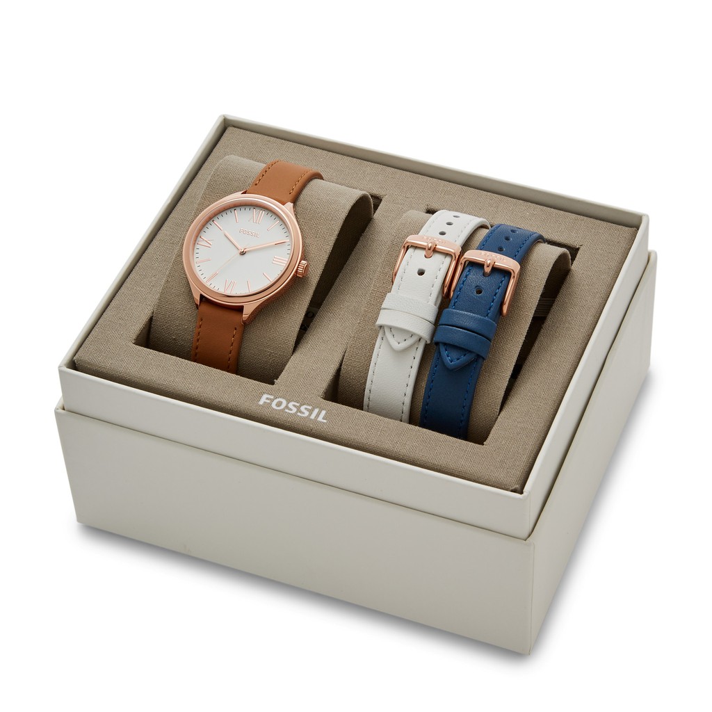 Fossil - SUITOR THREE-HAND INTERCHANGEABLE STRAP BOX SET - Tan/White ...