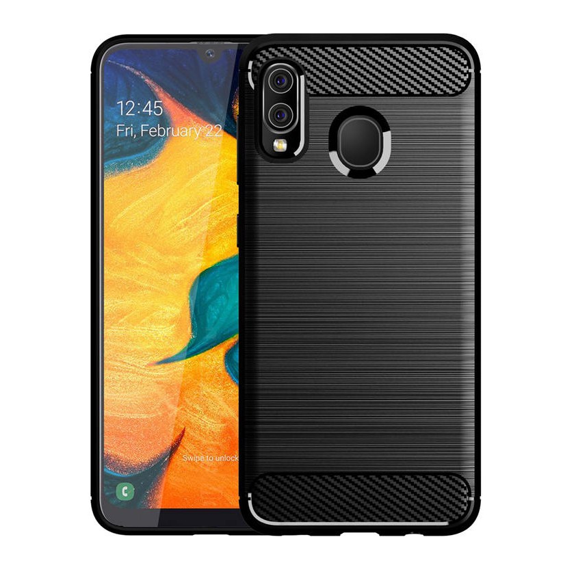 For Samsung Galaxy A30 Casing Armor Carbon Fiber TPU Soft Silicone Back ...