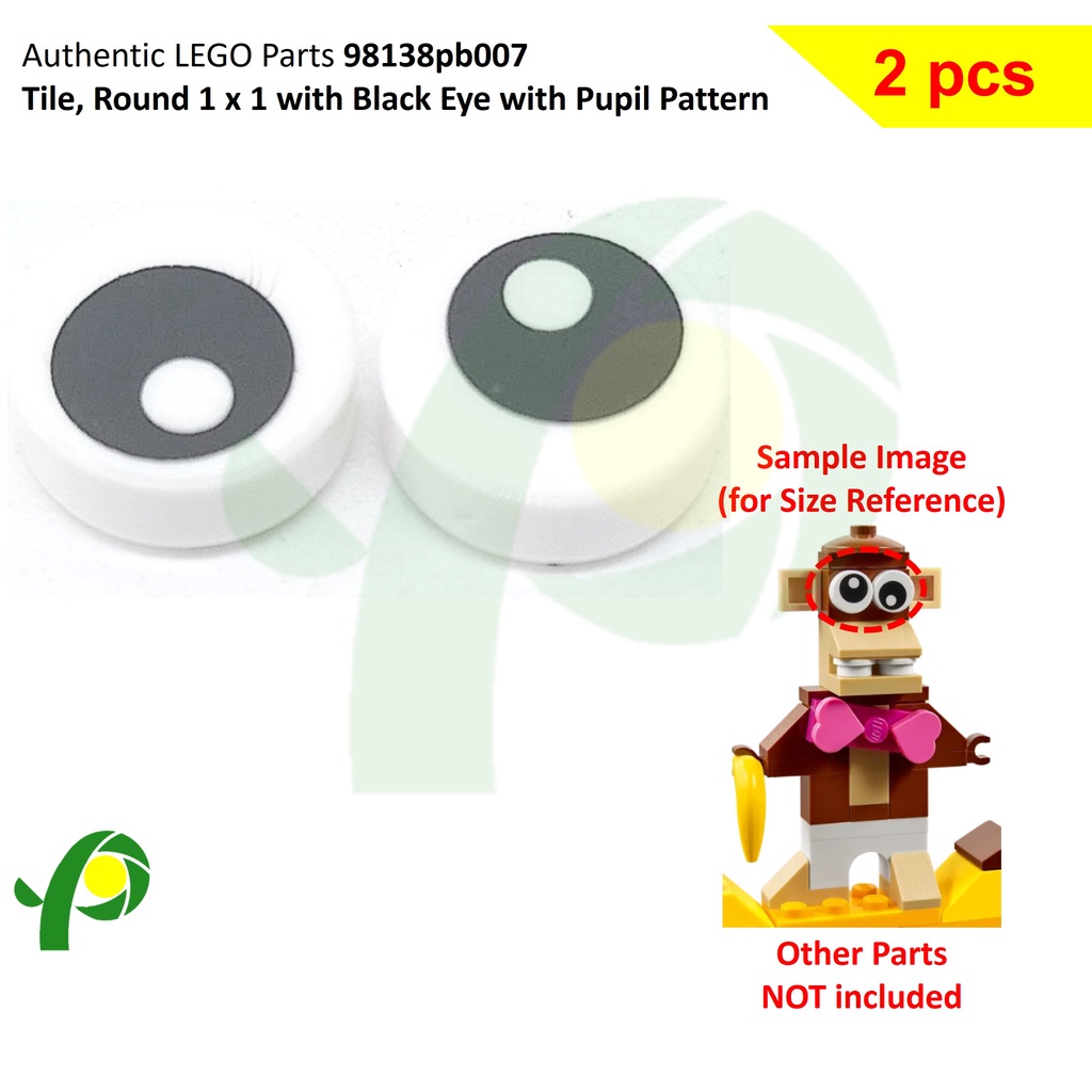 LEGO Parts 98138pb007 Tile Round 1x1 Black Eye Pupil Pattern Sold per 2 ...