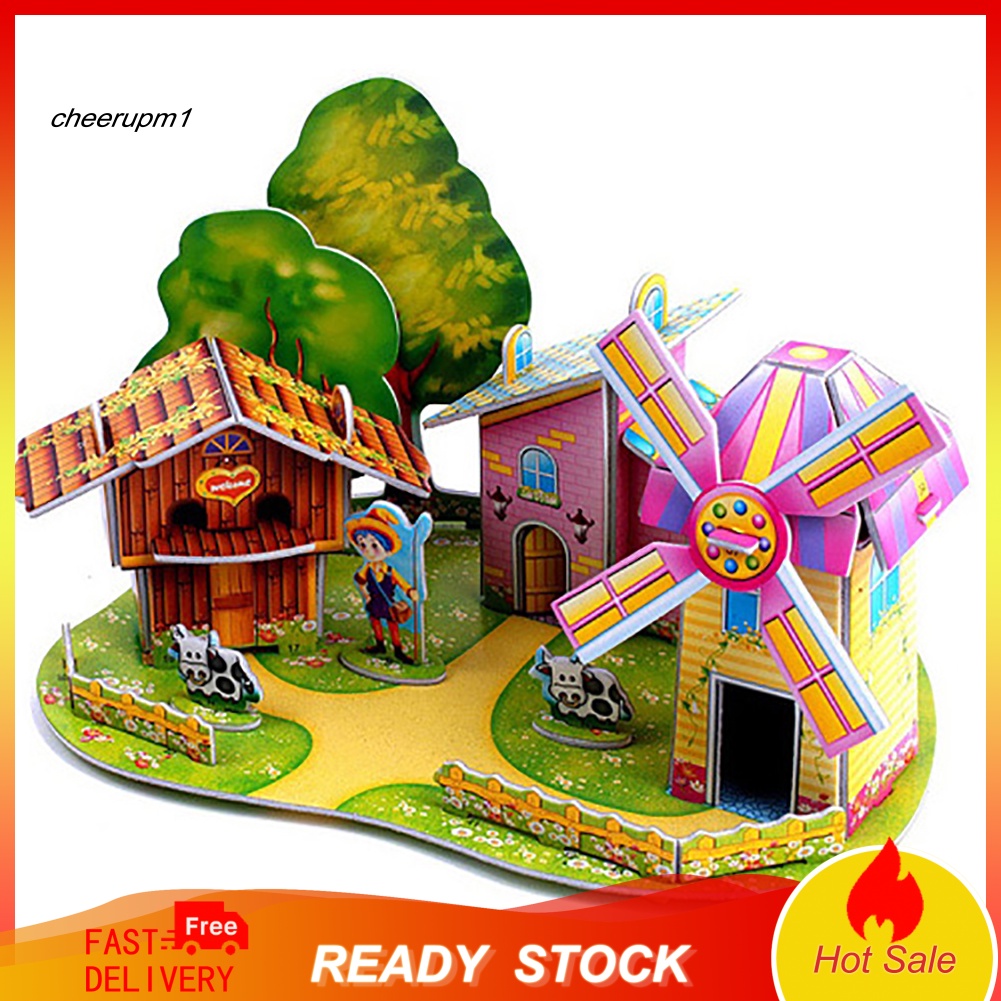 CHEER DIY 3D House Castle Windmill Model Assembling Puzzles Early Learning Kids Toy | Shopee ...
