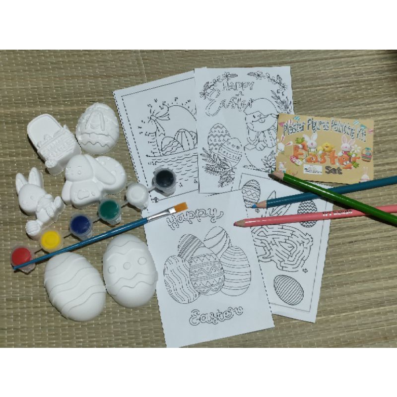 SHIP IN 2-3days Easter Bunny Egg and Basket Plaster Figures Painting ...